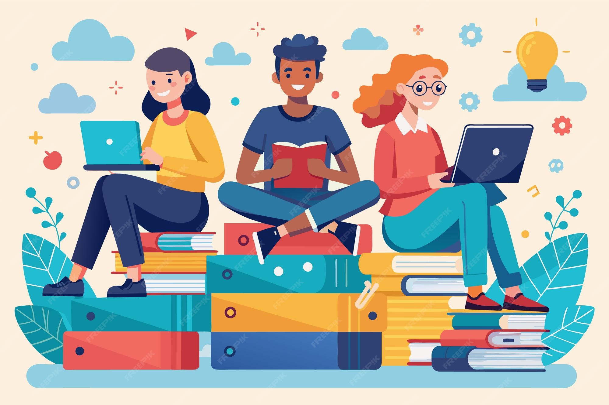 Diverse Students Studying Together on Stacks of Books | Premium AI ... Diverse Students Studying Together on Stacks of Books | Premium AI ...