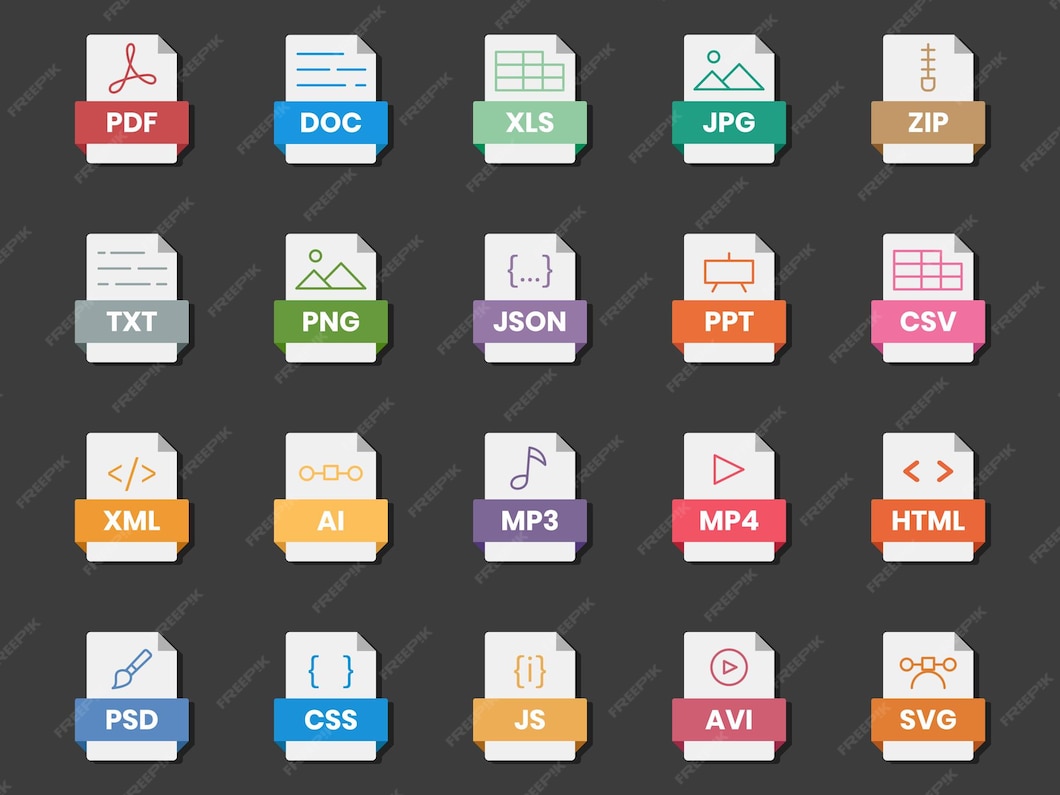 Premium Vector | Document file format folder pdf doc xls jpg zip txt ...