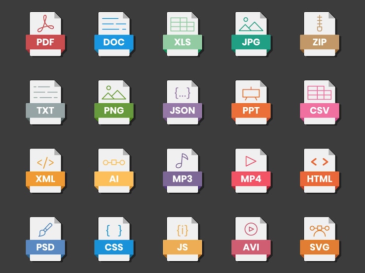 Premium Vector | Document file format folder pdf doc xls jpg zip txt ...