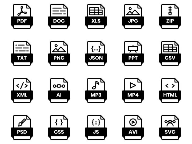 Premium Vector | Document file format folder pdf doc xls jpg zip txt ...