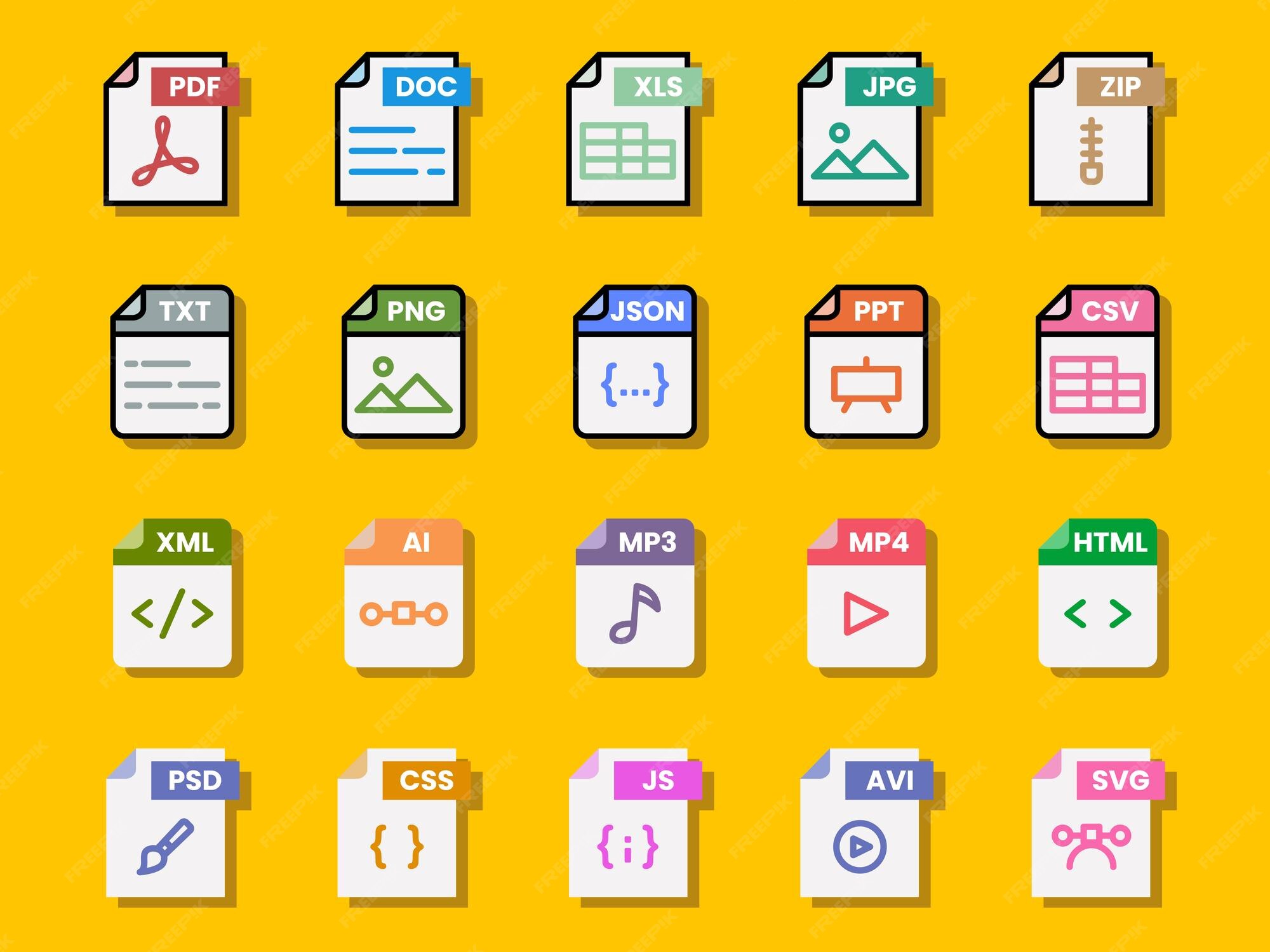 Premium Vector Document File Format Folder Pdf Doc Xls Zip Txt