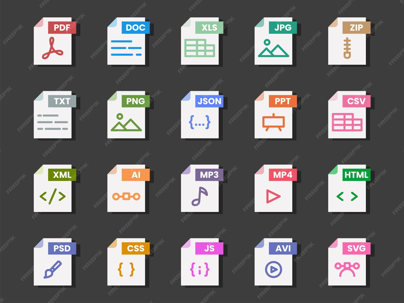 Premium Vector | Document file format folder pdf doc xls jpg zip txt ...