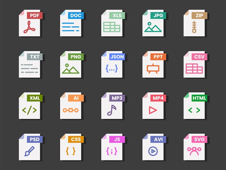 Premium Vector | Document file format folder pdf doc xls jpg zip txt ...