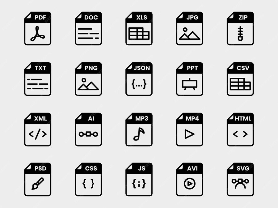 Premium Vector | Document file format folder pdf doc xls jpg zip txt ...