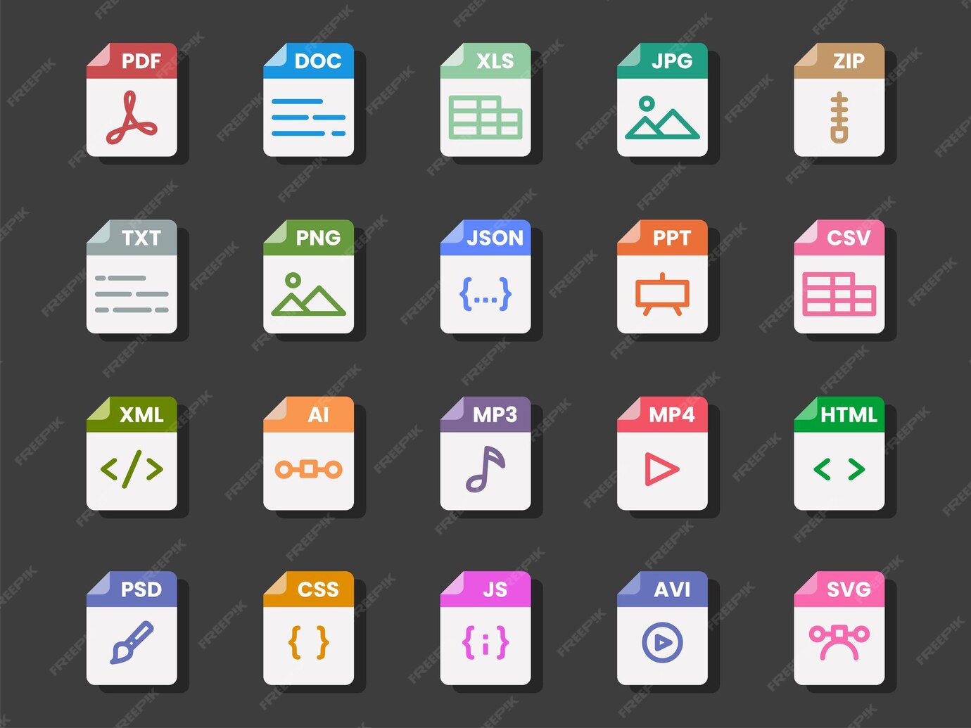 Premium Vector Document File Format Folder Pdf Doc Xls Zip Txt