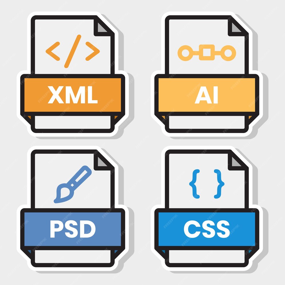 Premium Vector | Document file format folder pdf doc xls jpg zip txt png json ppt csv xml ai mp3 ...