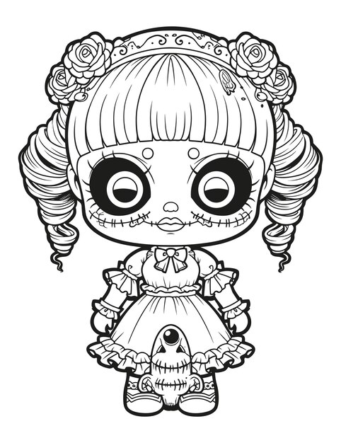 Premium Vector Doll With Scary Sinister Expression Spooky Gothic Horror Coloring Page Clean