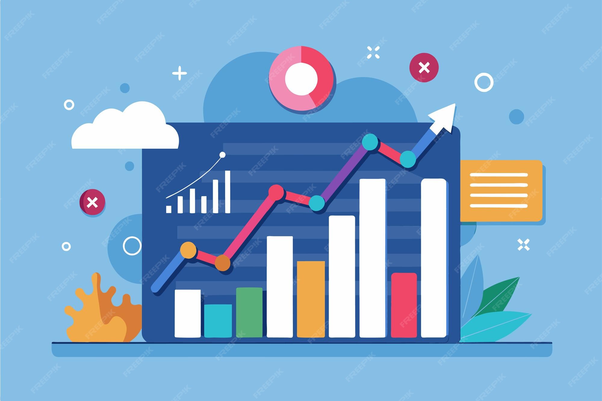 Premium Vector | Donut placed on top of a bar graph showcasing data ...