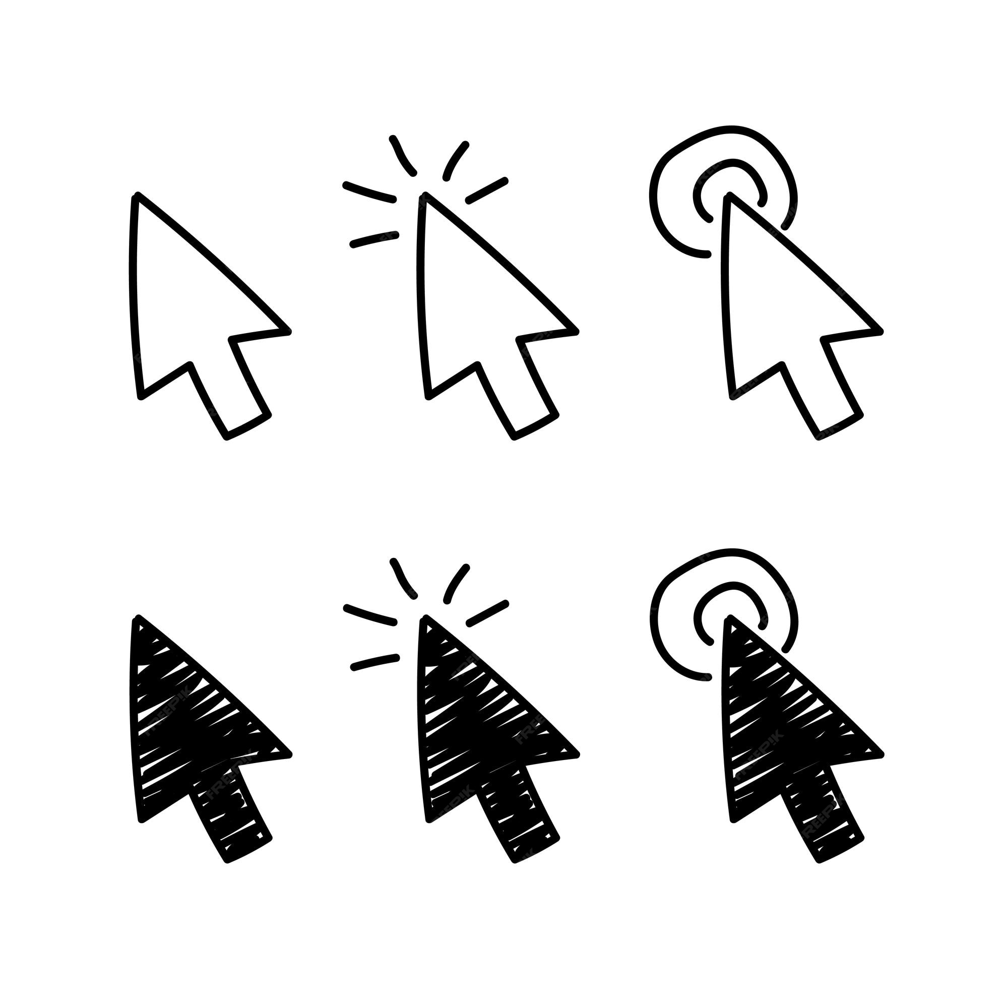 Premium Vector | Doodle click set hand drawn line mouse cursor mouse cursor click tap here ...