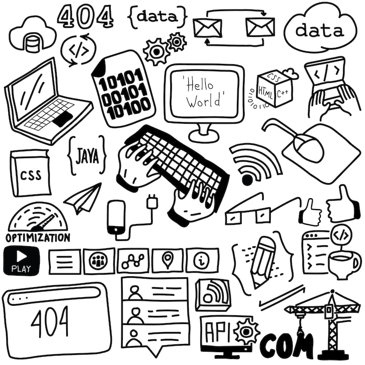 Premium Vector | Doodle seamles pattern Programmer items Web ...