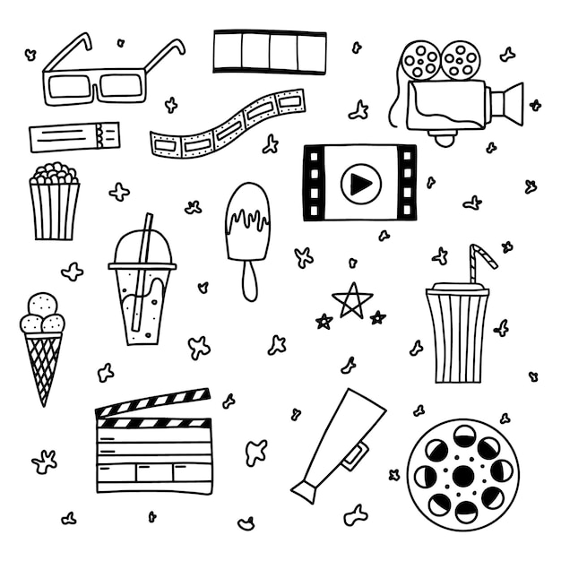 Premium Vector | Doodle set of cinema elements set of abstract isolated ... Premium Vector | Doodle set of cinema elements set of abstract isolated ...