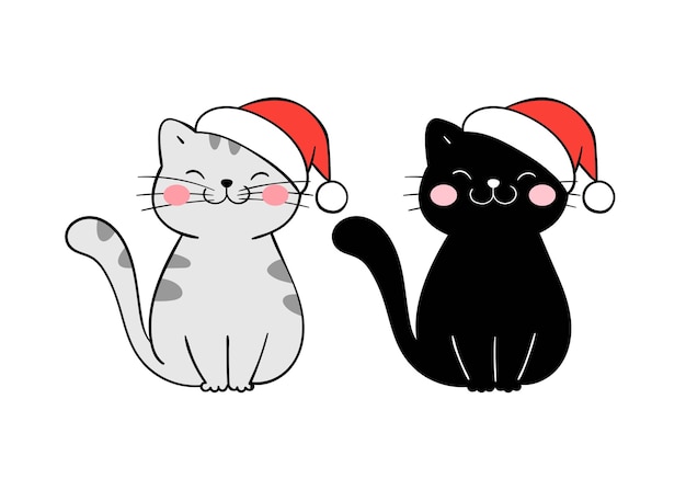 Premium Vector | Draw christmas cat with party hat. Premium Vector | Draw christmas cat with party hat.
