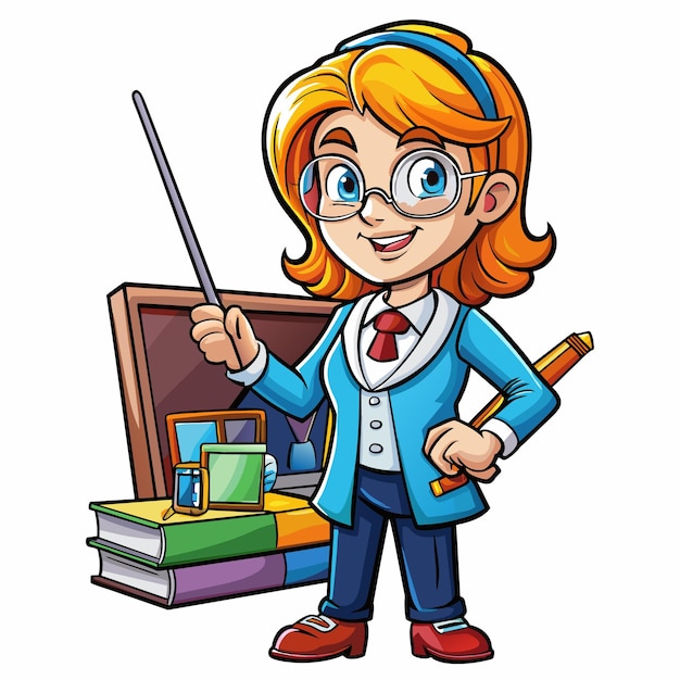 Premium Vector A Drawing Of A Cartoon Character With A Pencil And A Picture Of A Woman Holding