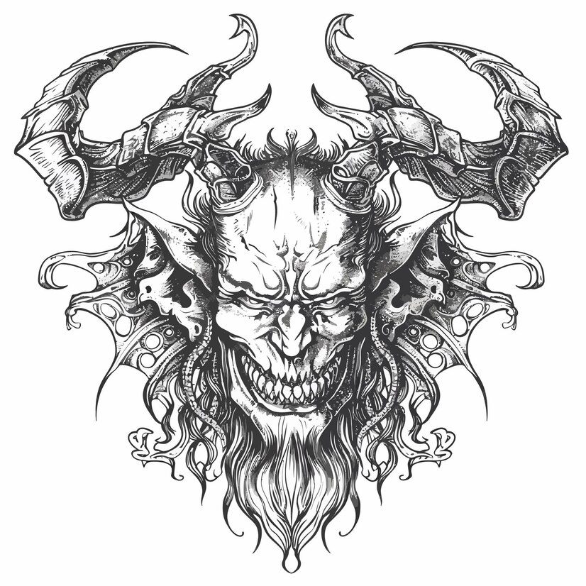 Premium Vector A Drawing Of A Devil With Horns And Horns