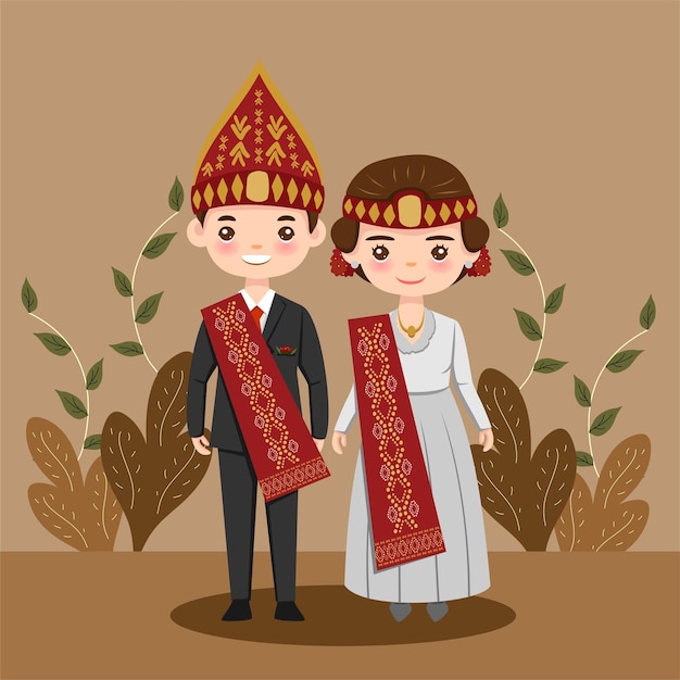 Premium Vector | Drawing North Sumatra cute couple with traditional ... Premium Vector | Drawing North Sumatra cute couple with traditional ...