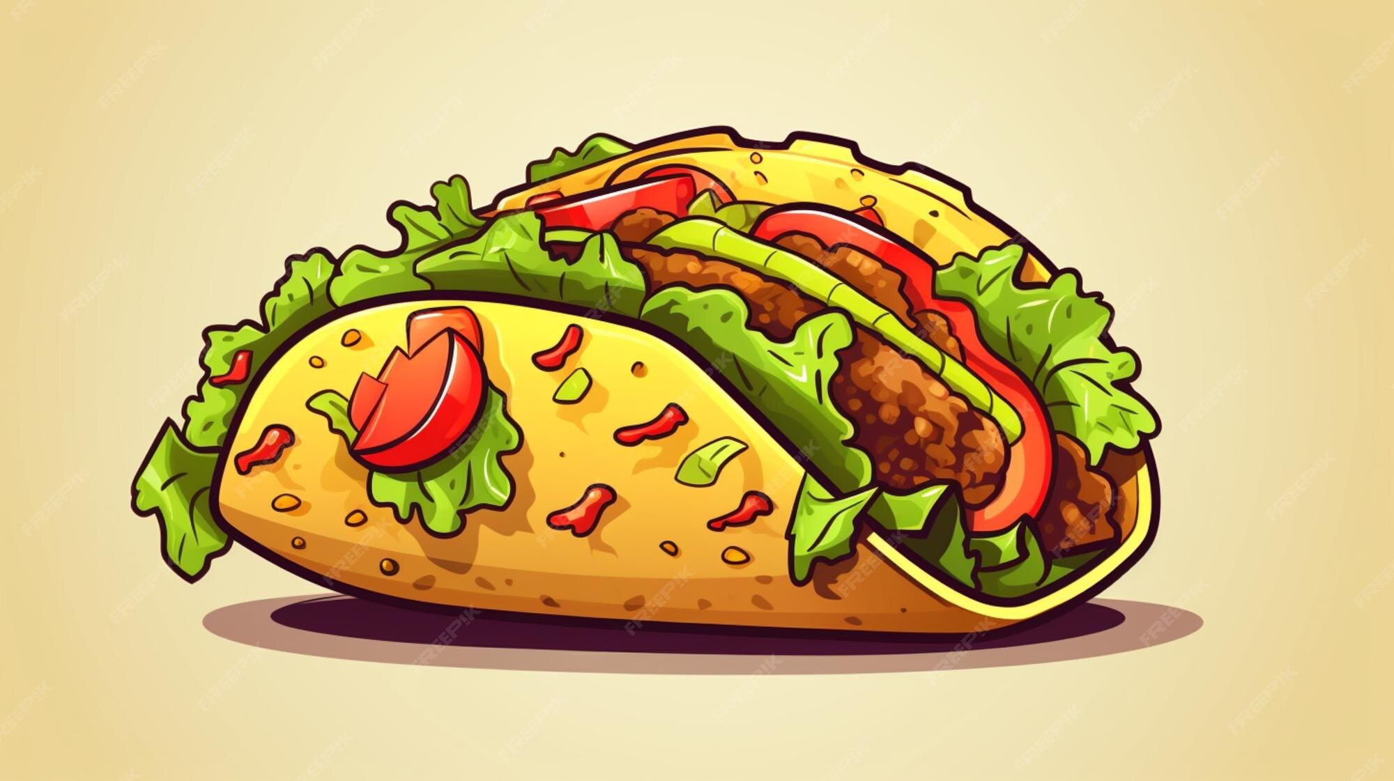 Premium Vector A Drawing Of A Taco With A Red Cap And Green Peppers