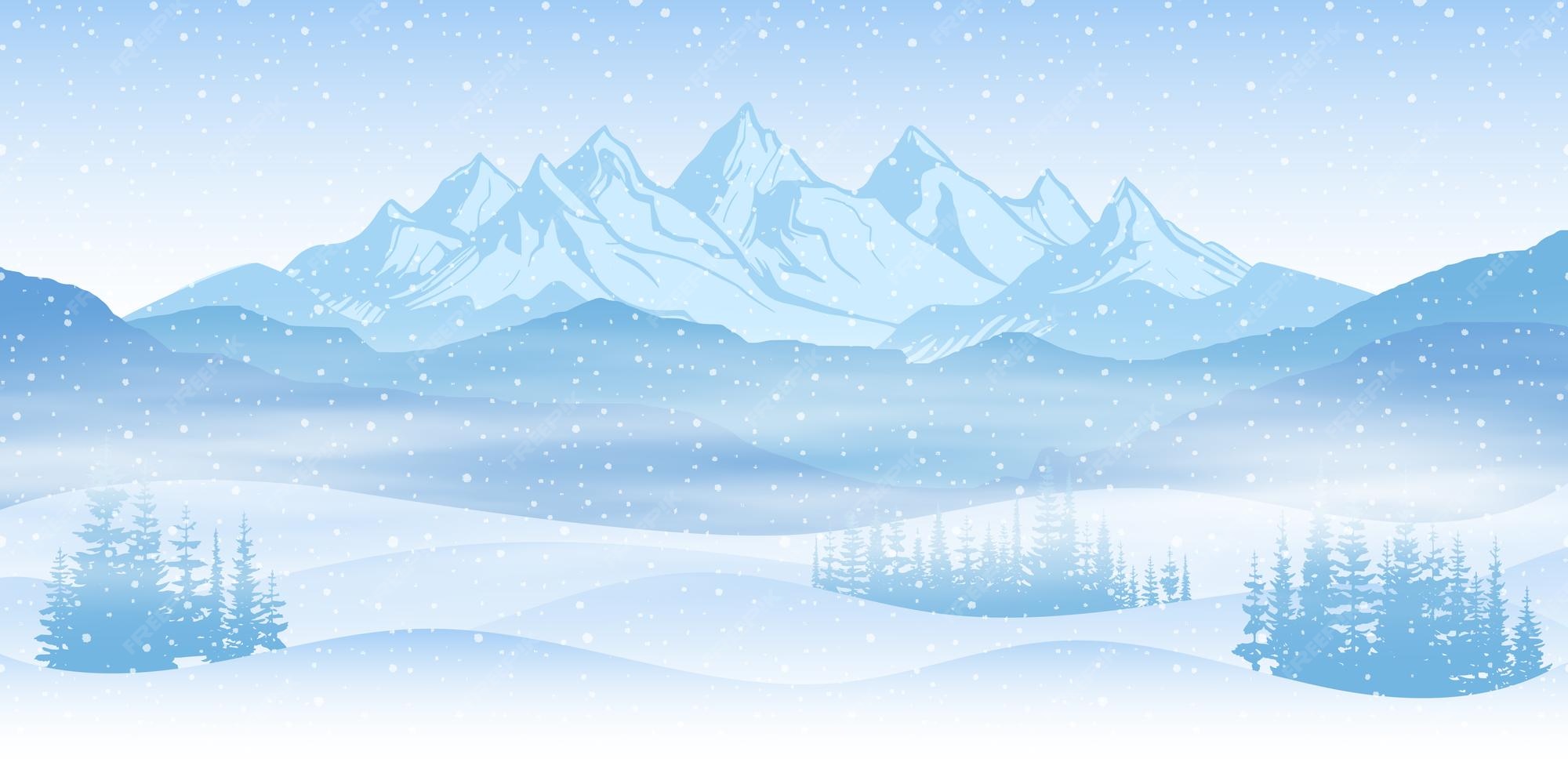 Premium Vector | Dreamy winter landscape snowcapped mountains blizzard ... Premium Vector | Dreamy winter landscape snowcapped mountains blizzard ...