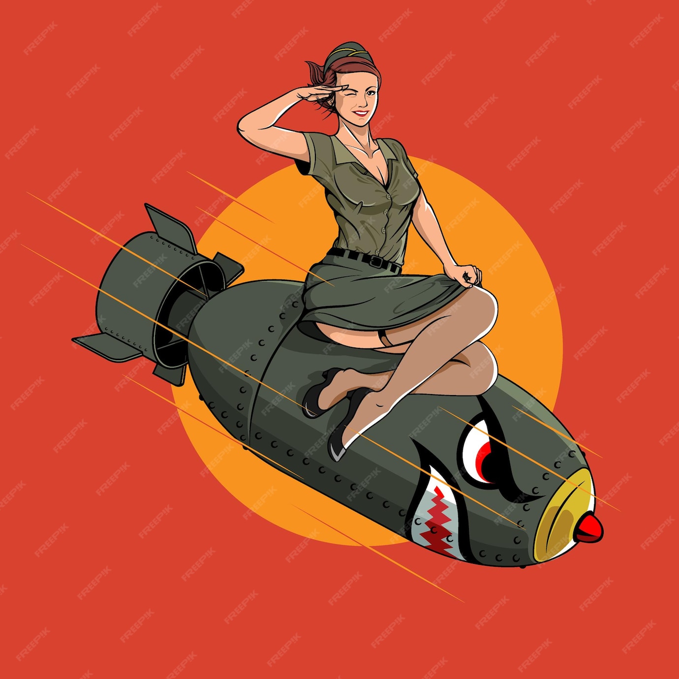 Premium Vector | Drop a bombshell ww2 pin up girl illustration Premium Vector | Drop a bombshell ww2 pin up girl illustration