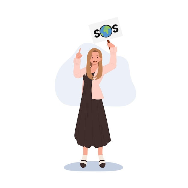 Premium Vector | Eco activist protesting concept woman with sos placard ... Premium Vector | Eco activist protesting concept woman with sos placard ...