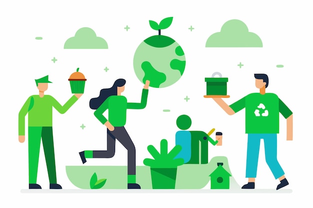 Eco Lifestyle Characters Green Practices Vector Illustration Clipart Premium Ai Generated Vector