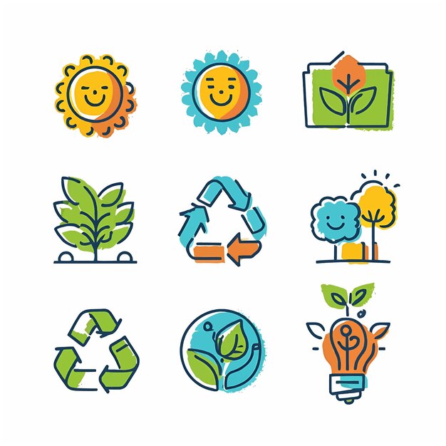 Ecology Renewable Environment Recycle Icons Collection Vector