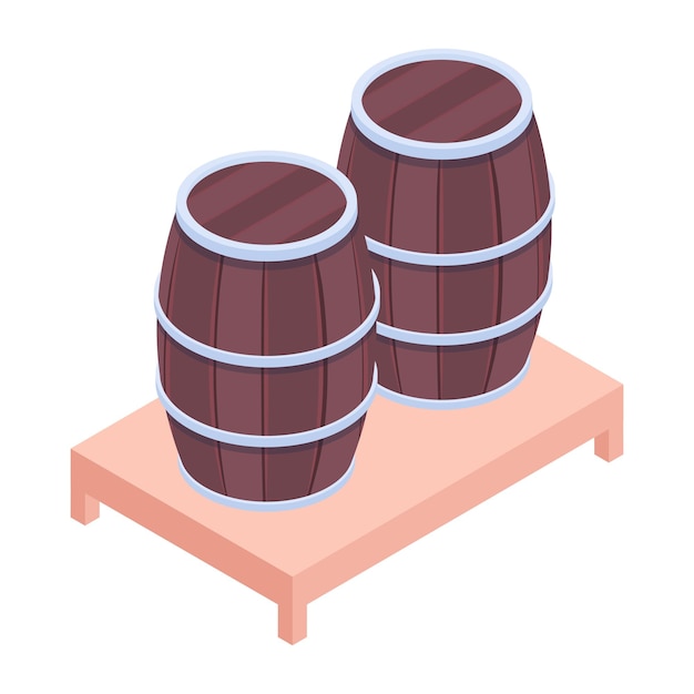 Premium Vector | An editable isometric icon of wooden barrels Premium Vector | An editable isometric icon of wooden barrels