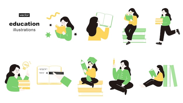 Premium Vector | Education concept flat illustration set Premium Vector | Education concept flat illustration set