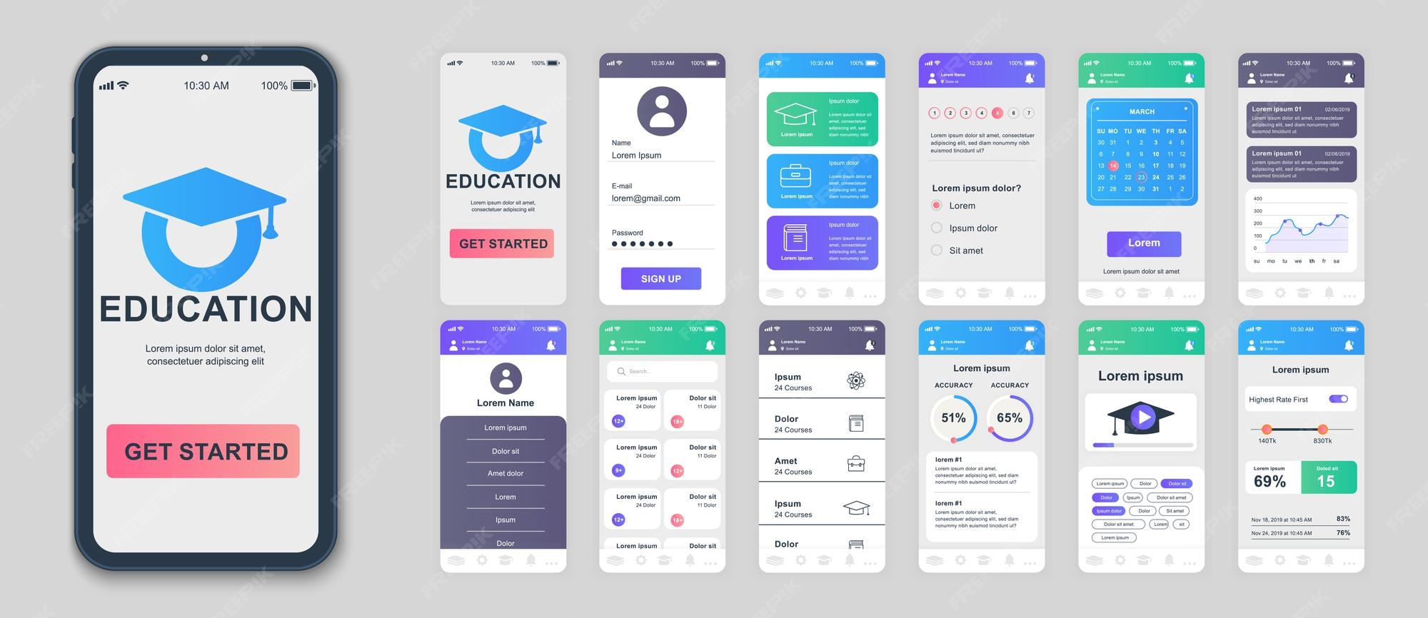 Premium Vector | Education mobile app interface screens template set ...
