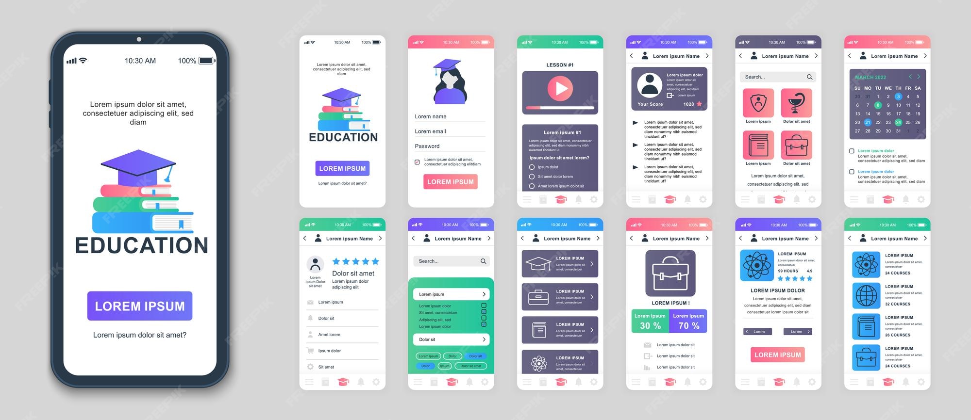 Premium Vector | Education mobile app interface screens template set ...