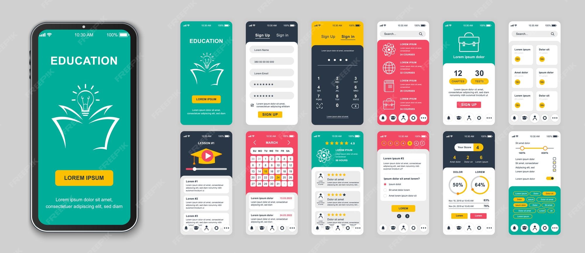Premium Vector | Education mobile app screens set for web templates ...