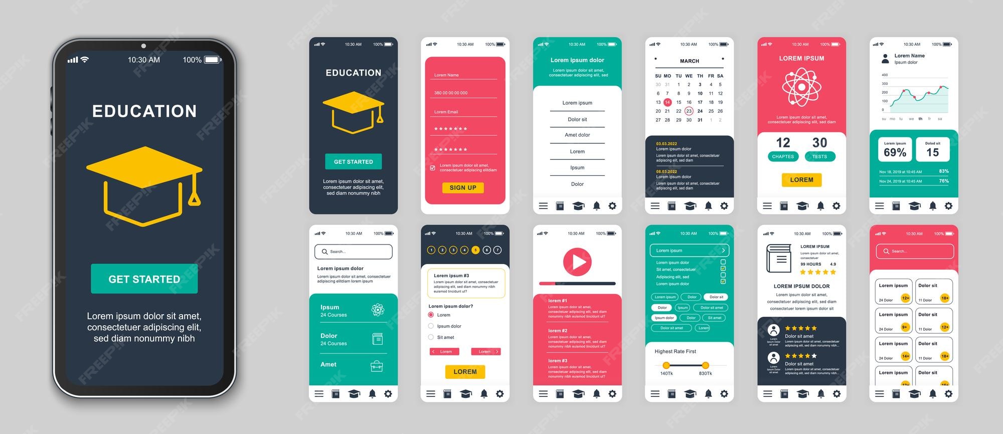 Premium Vector | Education mobile app screens set for web templates ...