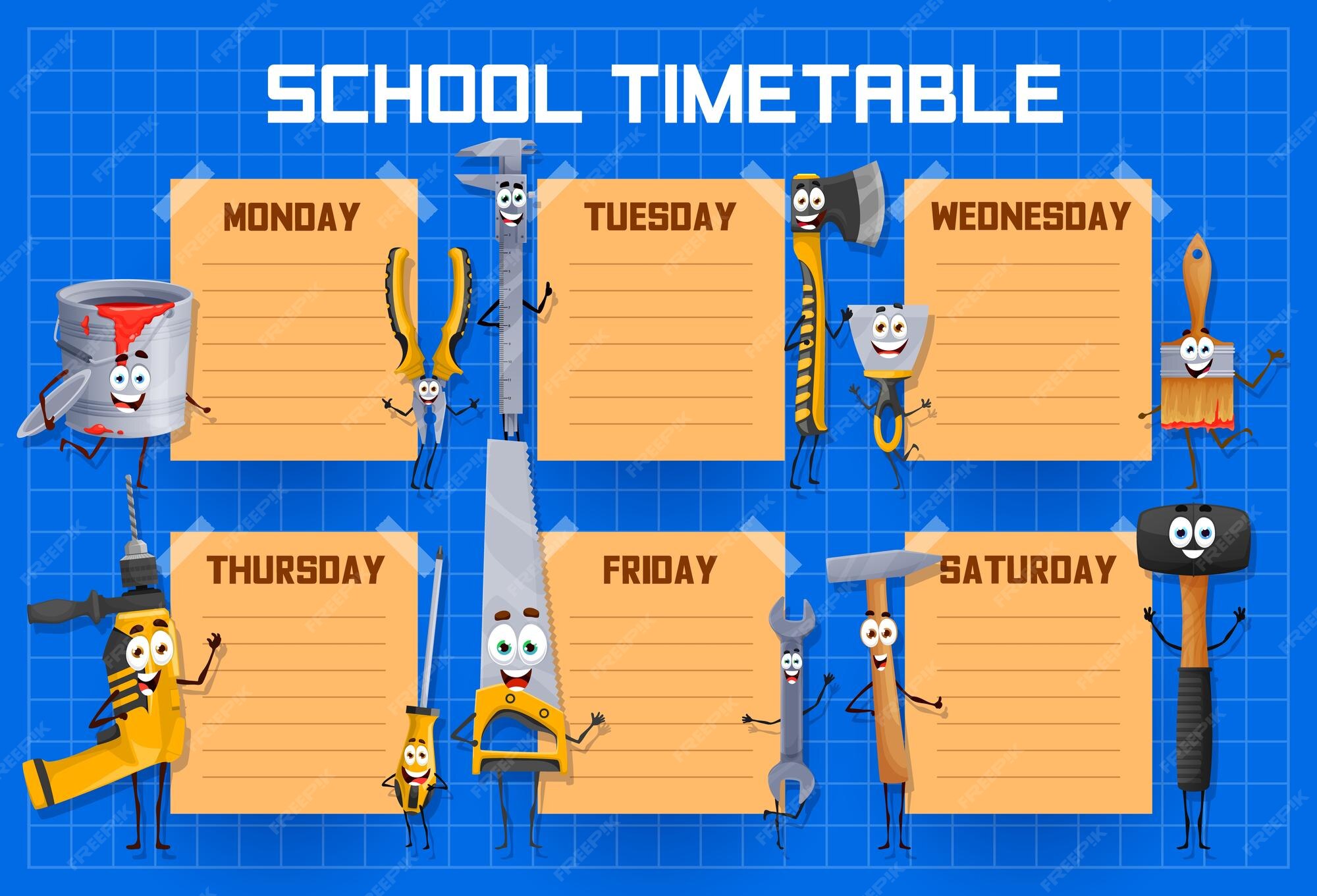 Premium Vector | Education timetable schedule cartoon work tools Premium Vector | Education timetable schedule cartoon work tools