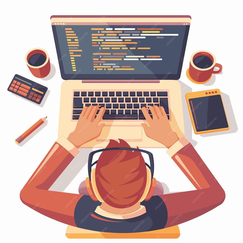 Premium Vector | Efficient Coder Workspace Flat Design Vector