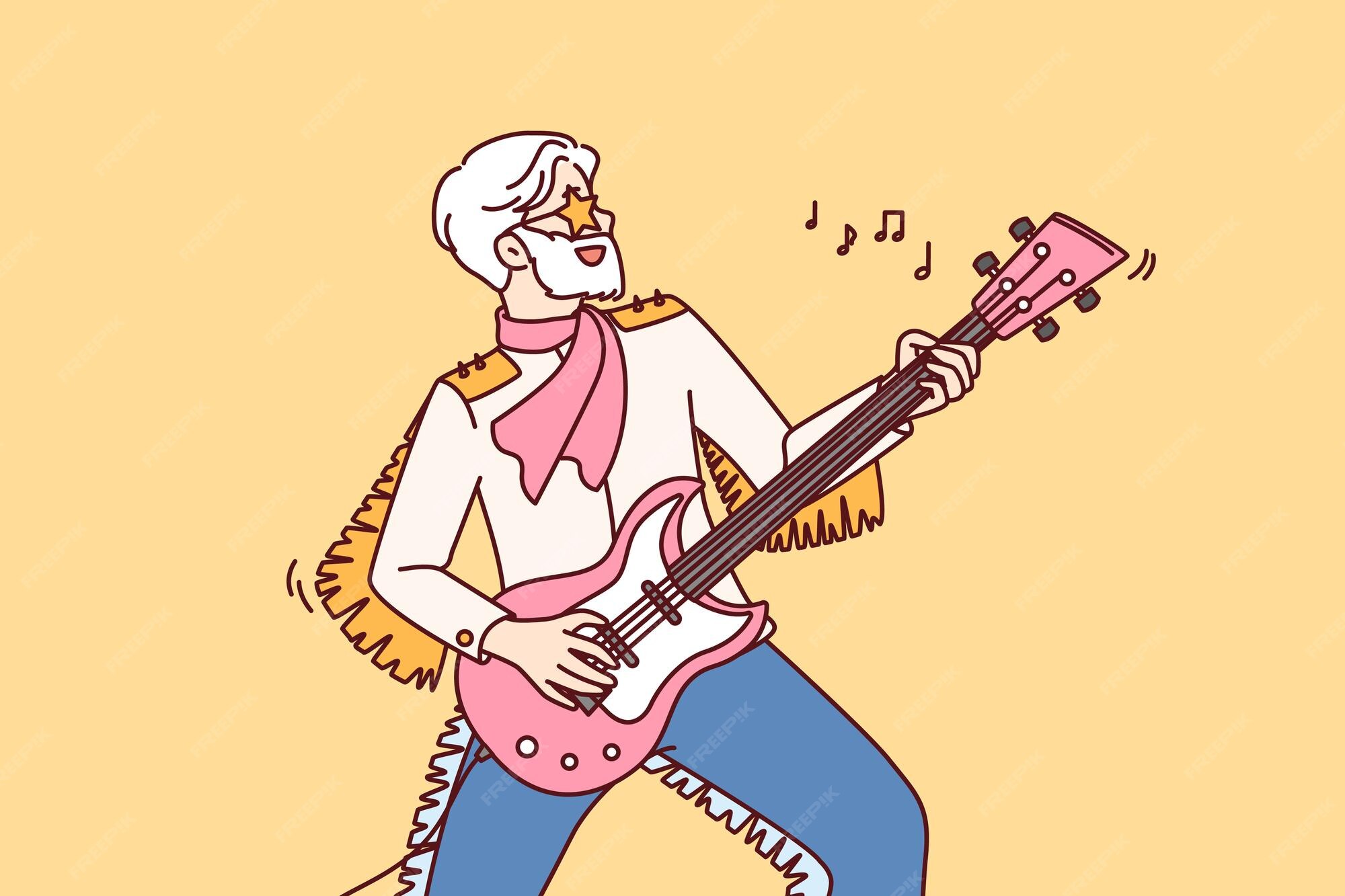 Premium Vector Elderly Man Playing Music On Guitar Performing Solo