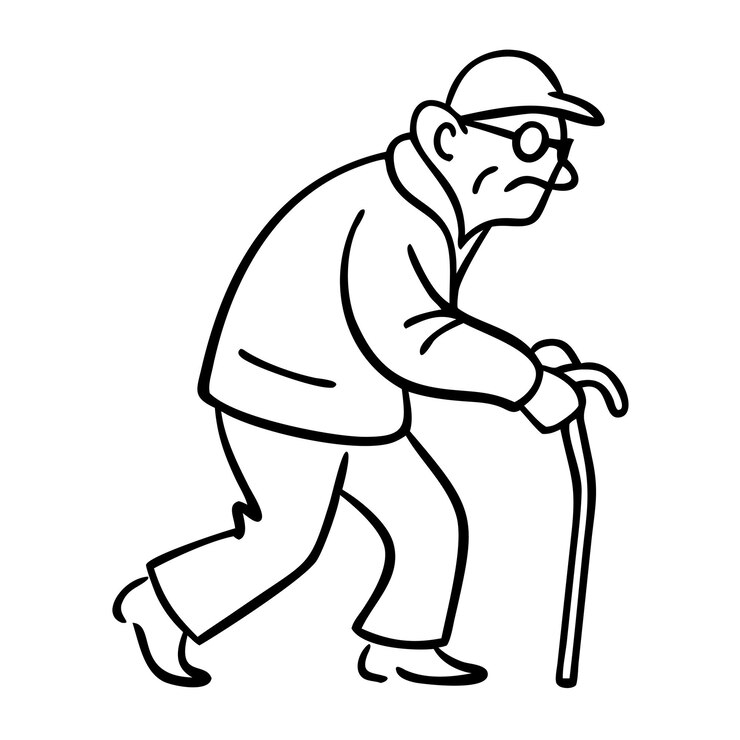 Elderly Man Walking With Cane Vector Illustration For Aging And