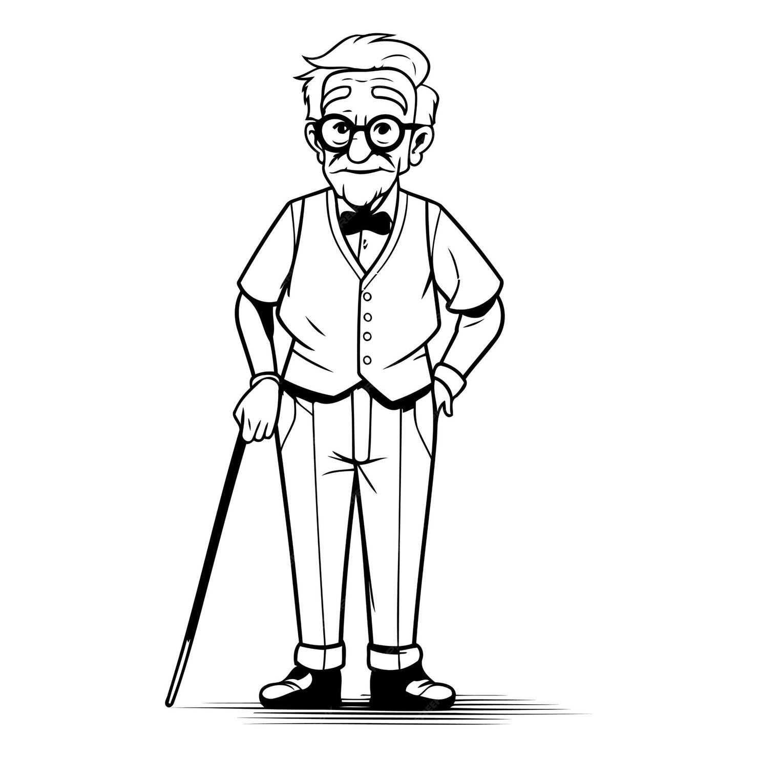 Premium Vector Elderly Man With Walking Stick Black And White Vector