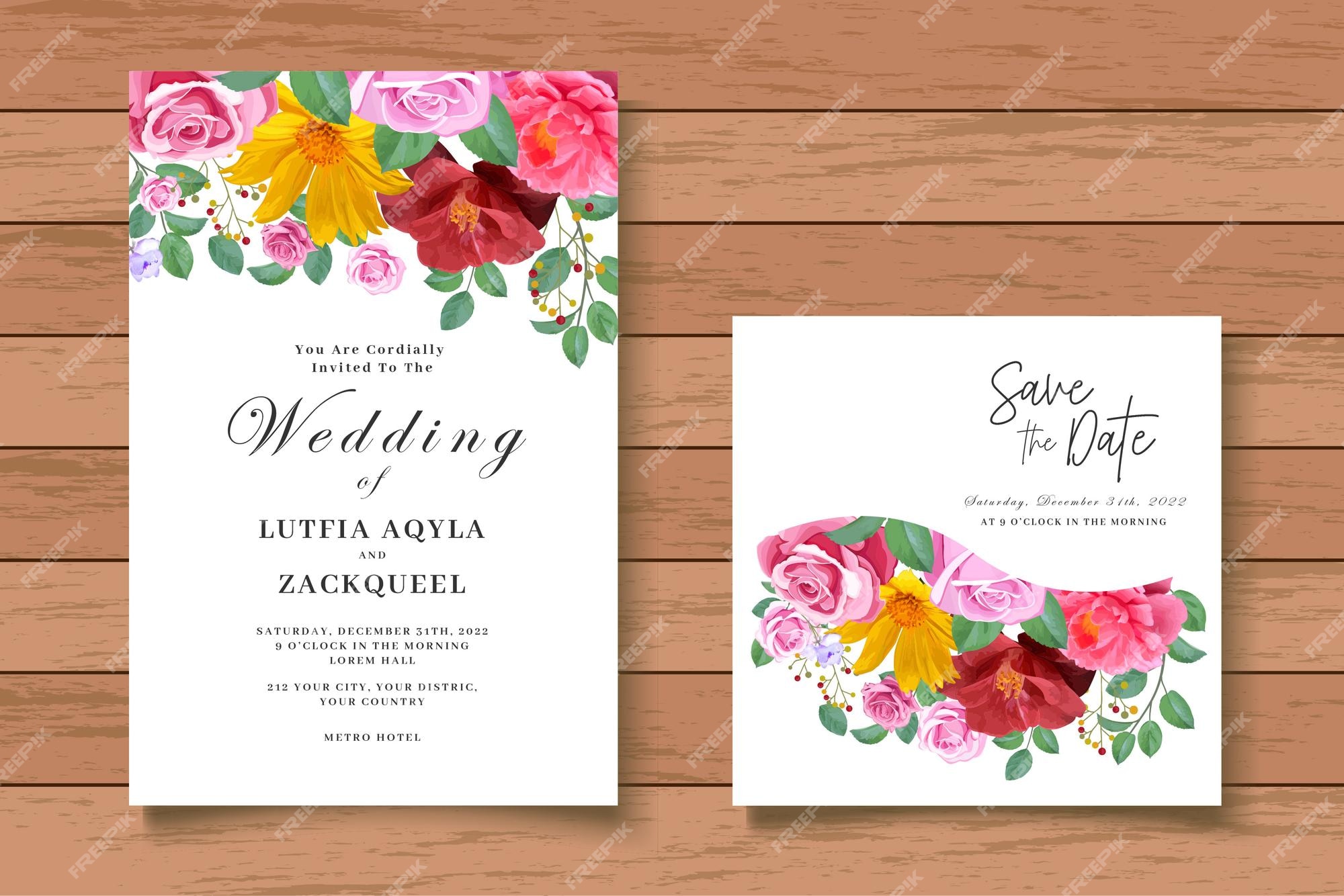 Premium Vector Elegant And Colorful Floral Wedding Invitation Card Set