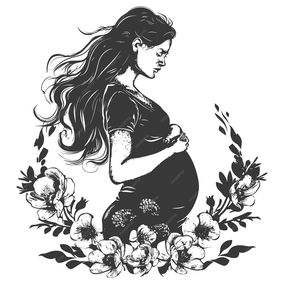Elegant Pregnant Woman Silhouette With Floral Wreath Premium Ai