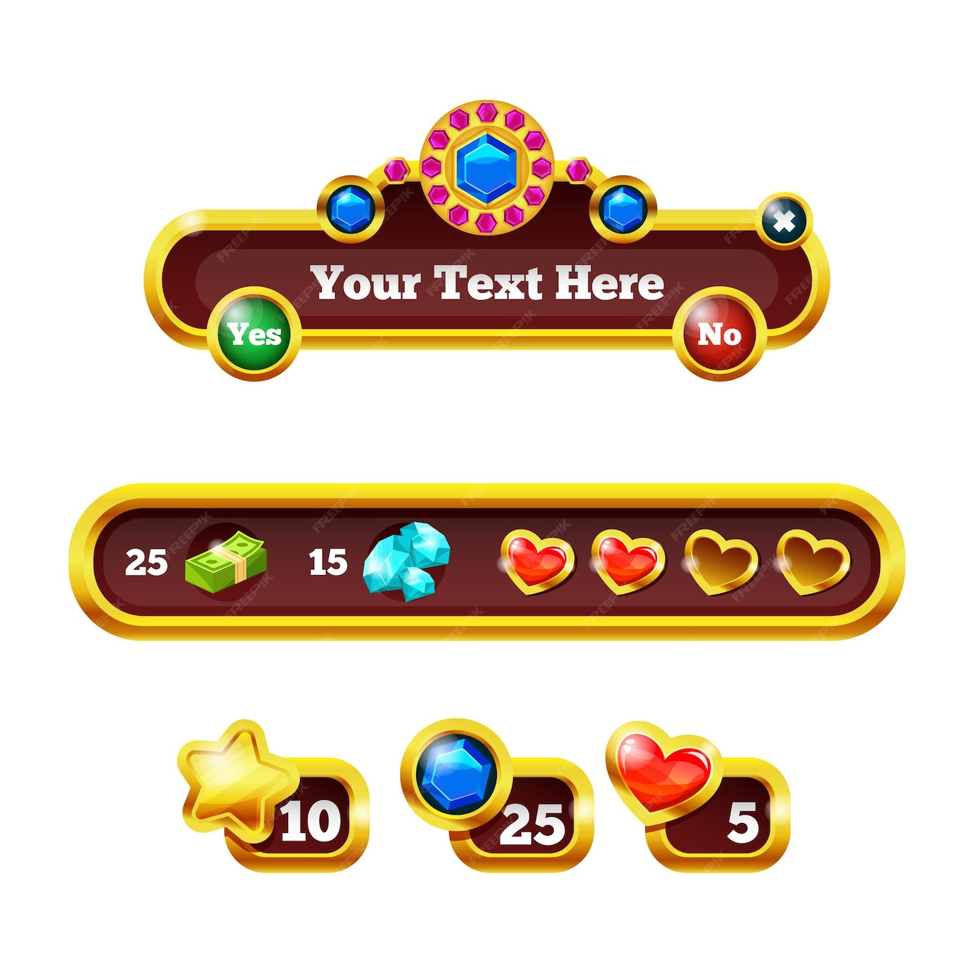 Premium Vector | Element game interface Game panel with buttons for 2d ...