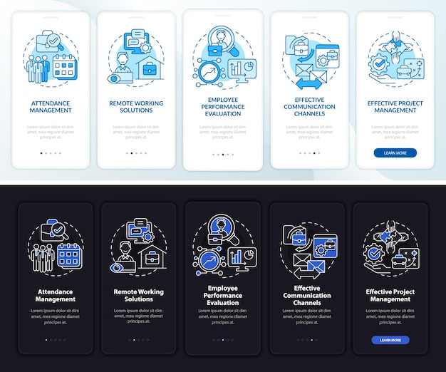 Premium Vector | Employee monitoring pros dark, light onboarding mobile ... Premium Vector | Employee monitoring pros dark, light onboarding mobile ...