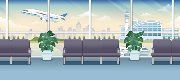 Premium Vector | Empty airport terminal lounge with departing flight on ... Premium Vector | Empty airport terminal lounge with departing flight on ...