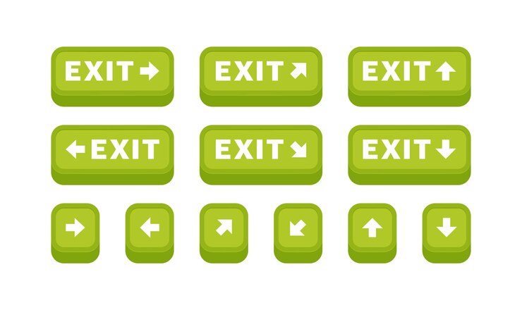 Premium Vector | Exit button set with arrow pointer emergency fire exit ...