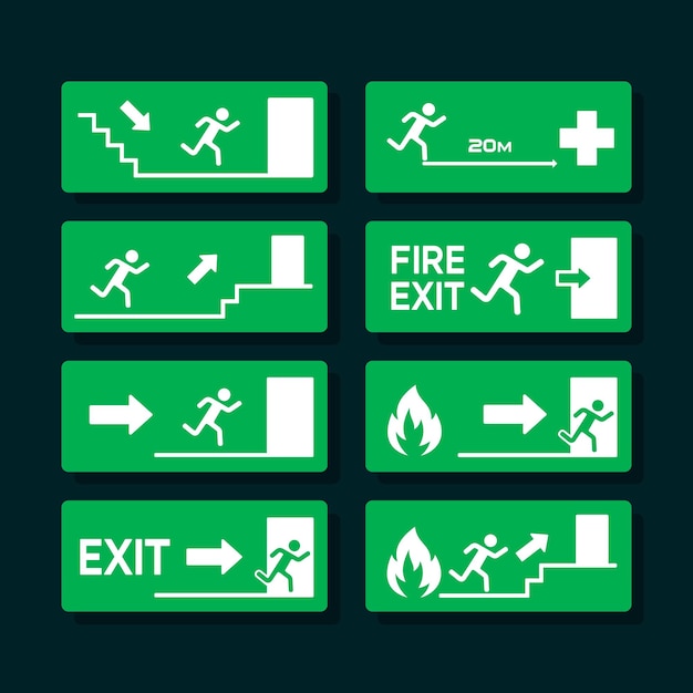 Premium Vector | Exit sign collection Emergency sign collection Premium Vector | Exit sign collection Emergency sign collection