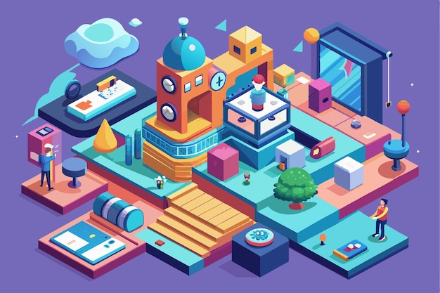 Explore a colorful isometric cityscape filled with imaginative ... Explore a colorful isometric cityscape filled with imaginative ...