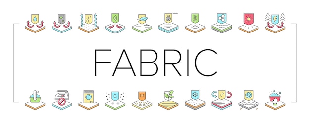 Premium Vector | Fabrics properties collection icons set vector Premium Vector | Fabrics properties collection icons set vector