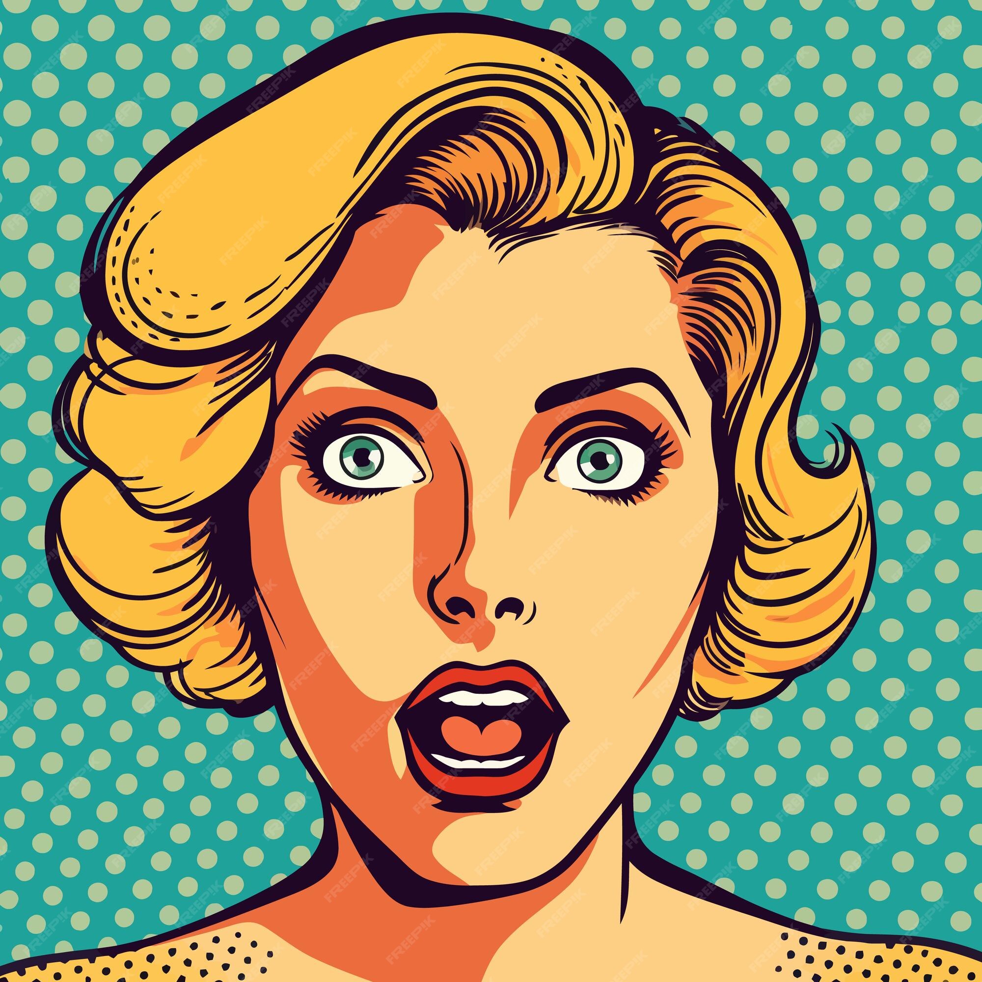 Premium Vector Face Of An Admiring Or Surprised Woman Retro Pop Art