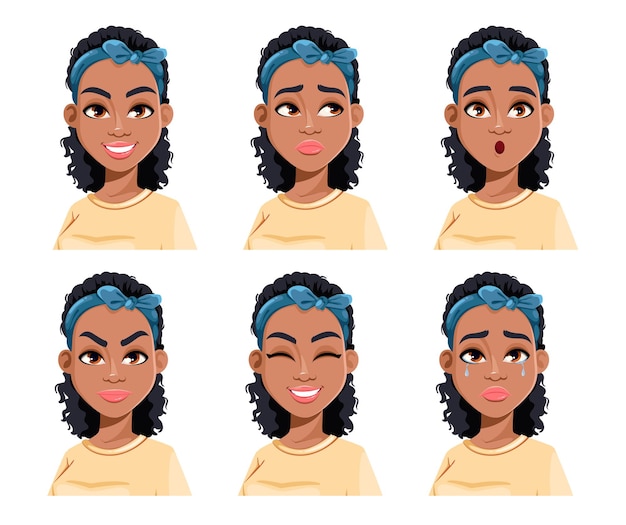 Premium Vector Face Expressions Of African American Woman Different