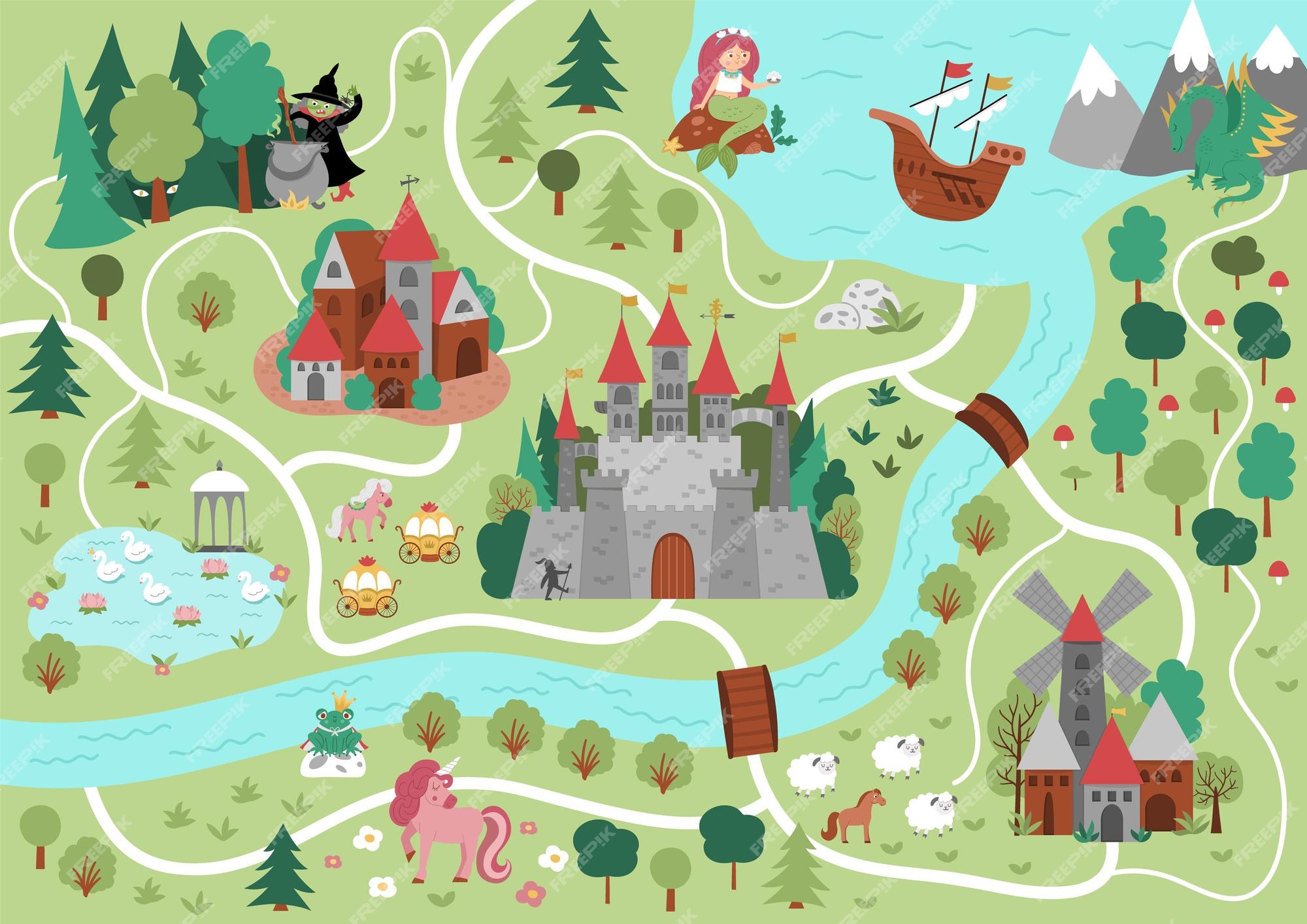 Premium Vector | Fairytale kingdom map Medieval village background ... Premium Vector | Fairytale kingdom map Medieval village background ...