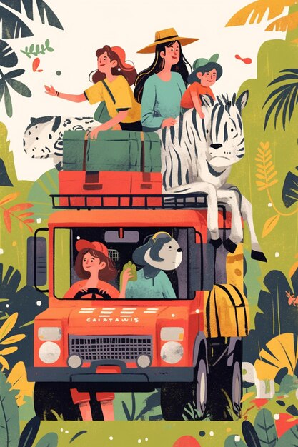 Premium Vector | Family Exploring a Summer Wildlife Safari Premium Vector | Family Exploring a Summer Wildlife Safari