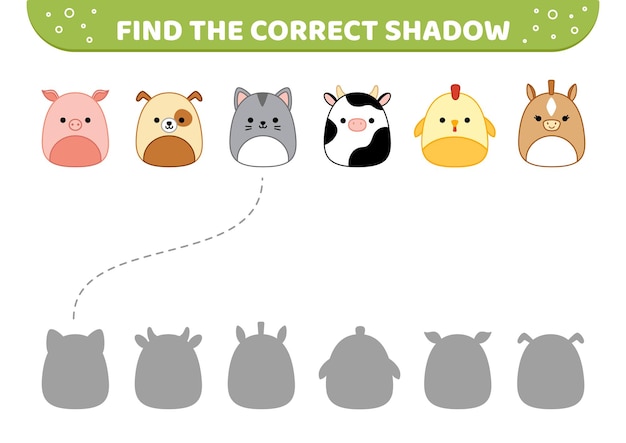 Premium Vector | Farm animals Squishmallow Find the correct shadow ... Premium Vector | Farm animals Squishmallow Find the correct shadow ...